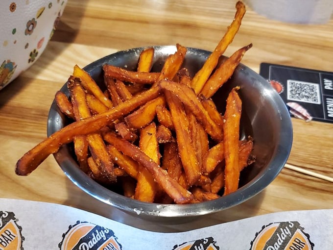 Sweet potato fries: nature's way of telling you that vegetables can be fun too. These copper-colored beauties deliver both nutrition and indulgence.