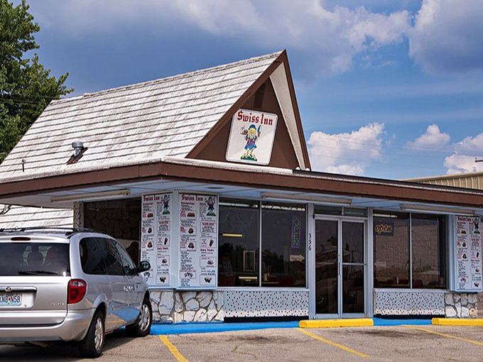 The Swiss Inn's A-frame roof signals roadside Americana at its finest&mdash;the kind of place where breakfast is served all day and regulars have "their" booth.