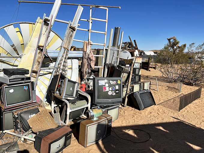 Remember when TVs weighed more than your car? Here they rest, like retro relics basking in the desert sun &mdash; a love letter to static and simpler times.