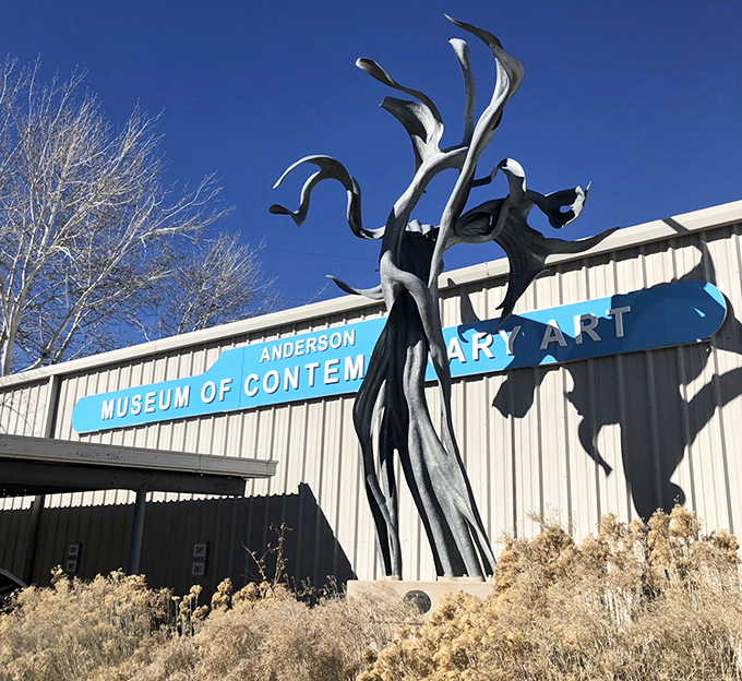 The Anderson Museum of Contemporary Art showcases bold sculptures against New Mexico's brilliant blue sky, proving Roswell's artistic scene is anything but alien to creativity.