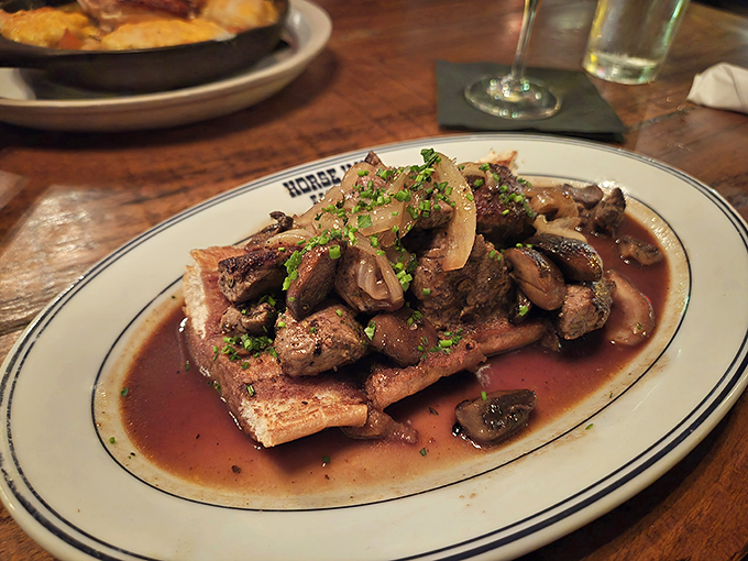 Tips and toast &ndash; where tender beef meets its carb soulmate in a pool of savory jus. Like a meat hot tub party on your plate.