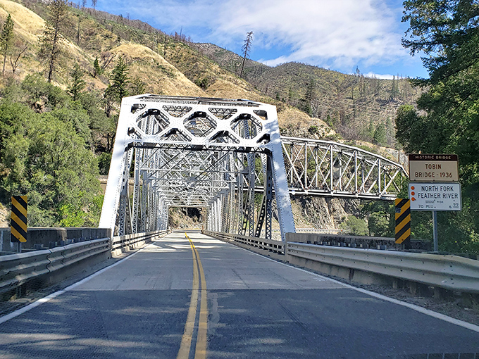 The historic Tobin Bridge welcomes travelers with its distinctive metal framework. Crossing feels like driving through a chapter of California's transportation history.