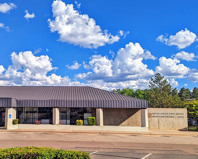 The Show Low Post Office&mdash;where mailing postcards to jealous friends back home costs less than the coffee they're spending half their pension on.