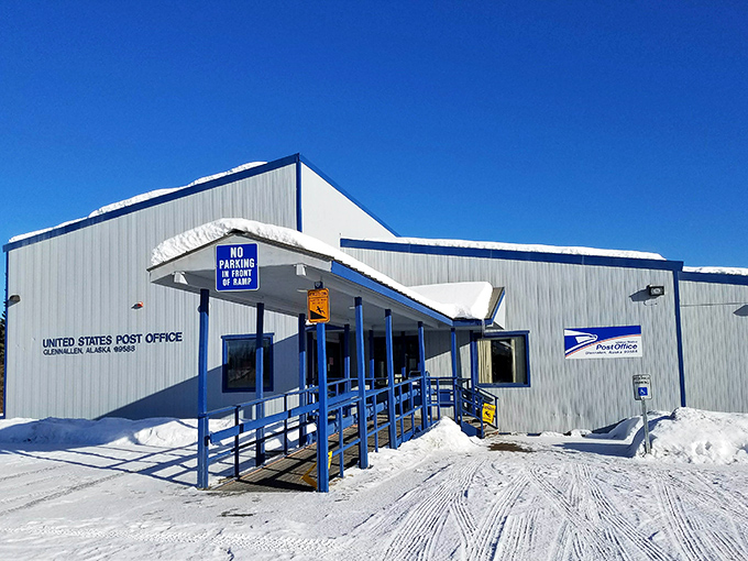 Neither snow nor rain nor Alaskan winter... The Glennallen Post Office might be the most essential social hub in town during those long winter months.
