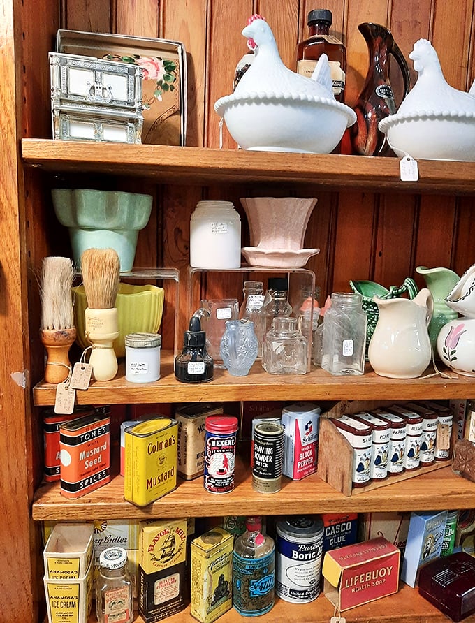 Vintage tins that once held everyday staples now command collector prices. That Lifebuoy soap box probably cleaned more than just hands – it cleaned consciences too!