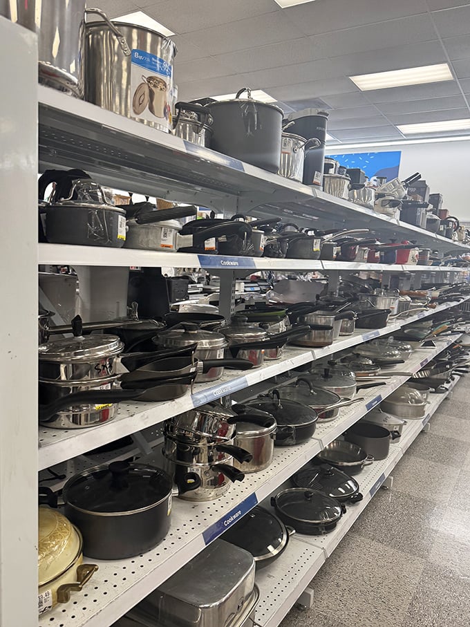 Cookware that could stock a restaurant kitchen. That stockpot has probably seen more family recipes than a grandmother's recipe box.