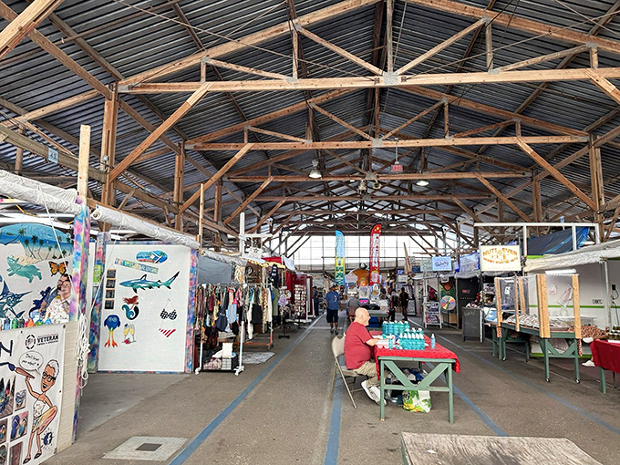 The market's soaring wooden trusses create a cathedral-like space dedicated to the art of the deal and discovery.