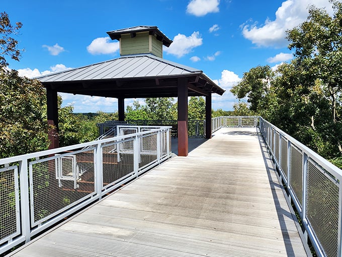 The covered observation deck offers panoramic views and blessed shade. Florida's version of a mountaintop gazebo.