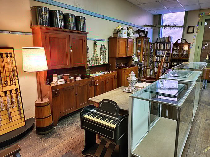 That vintage piano isn't just furniture – it's waiting for someone to play "Heart and Soul" while others browse cabinets filled with yesterday's treasures.