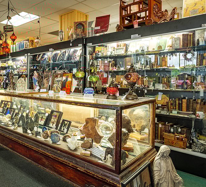 Display cases filled with history—each shelf a different decade, each item waiting to spark a "my grandmother had one just like that!"