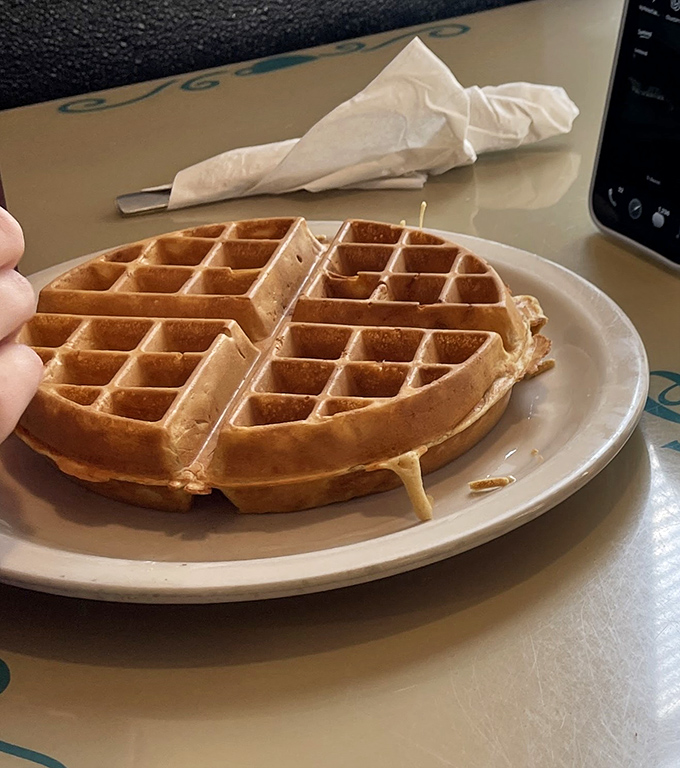 Golden waffles with perfect grid precision &ndash; nature's syrup delivery system engineered for maximum breakfast satisfaction.