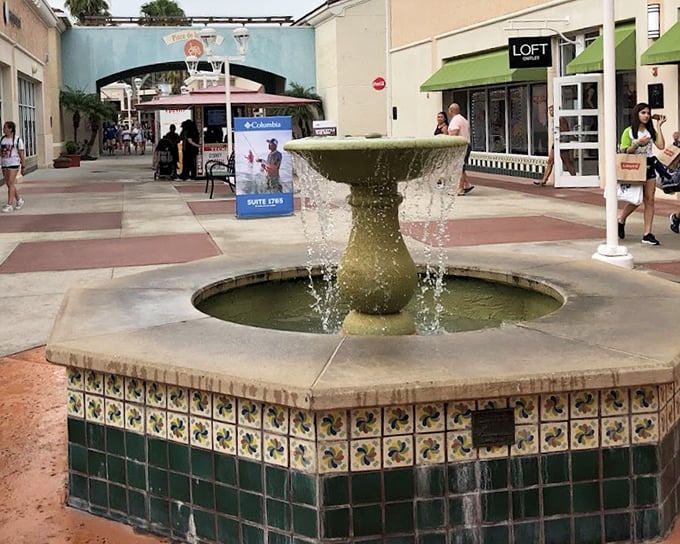Fountains and Spanish-inspired tile work offer moments of zen between shopping conquests. Your credit card may need the meditation break.