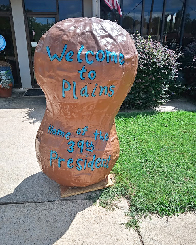 Another welcoming peanut greets visitors in town, because one giant smiling legume is never quite enough.