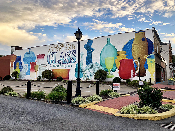 The Museum of American Glass mural transforms a simple building into a vibrant celebration of Weston's industrial heritage. Art and history collide in the most delightful way!