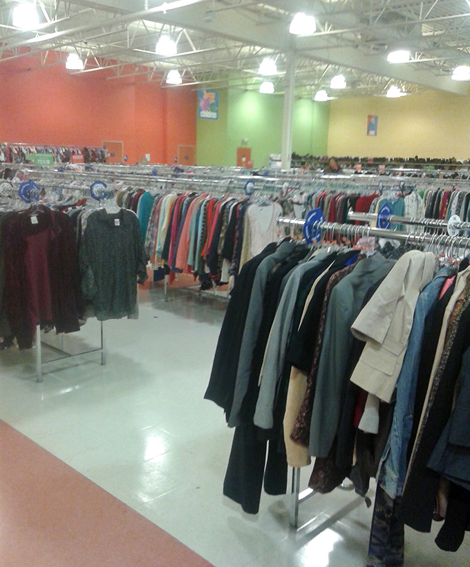 The clothing section stretches toward the horizon like a textile ocean. Somewhere in this sea of fabric swims the perfect outfit.