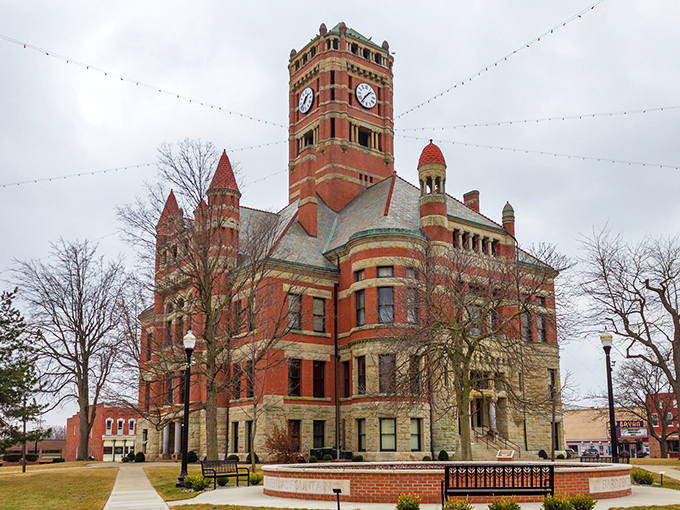 The Williams County Courthouse stands tall, a brick-and-mortar reminder that government buildings used to be downright gorgeous.