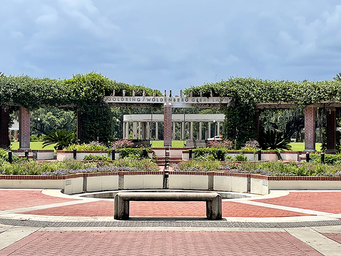 The Woldenberg Great Lawn welcomes visitors with classic brick symmetry and lush greenery. It's the botanical equivalent of a gracious Southern host saying "Come on in, y'all."