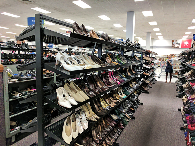 The shoe section: a footwear fantasy where stilettos that danced at weddings await their next night out.