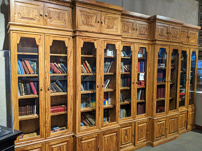 This magnificent wooden bookcase system could house your entire library and make you look incredibly sophisticated doing it.