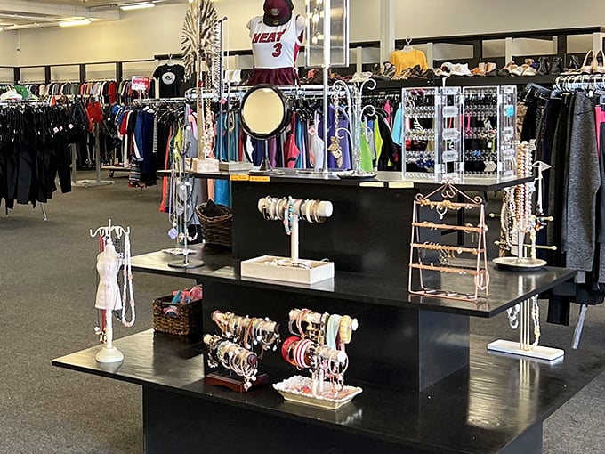 Jewelry displays that rival department stores, with accessories thoughtfully arranged to catch both light and shoppers' attention.