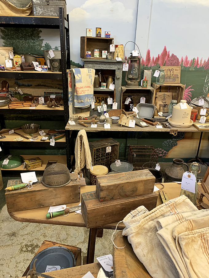 Rustic Americana displayed with reverence. These aren't just old tools&mdash;they're the Instagram filters of their day, patina included.