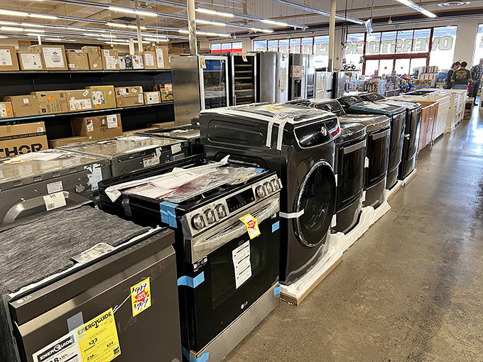 Appliance row: where adulting gets exciting. Nothing says "I've made it" quite like a matching washer and dryer set.