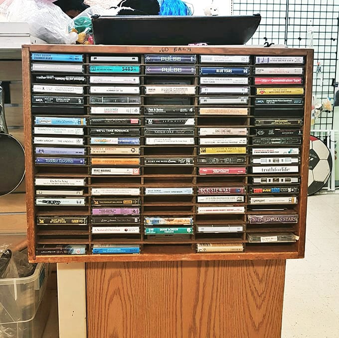 The cassette collection: a time capsule of musical tastes from when hair was big and phones were attached to walls.