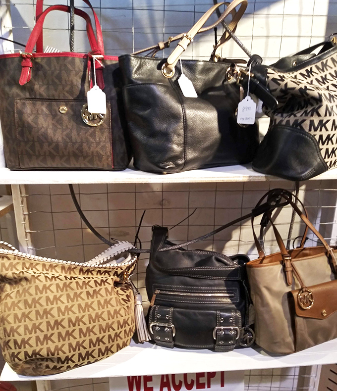 Designer bags without designer anxiety. Michael Kors and friends waiting patiently for second acts in stylish Kentucky homes.