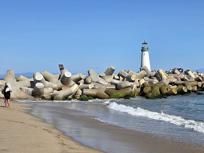 On overcast days, the lighthouse stands like a solitary guardian against the gray canvas of sky and sea.