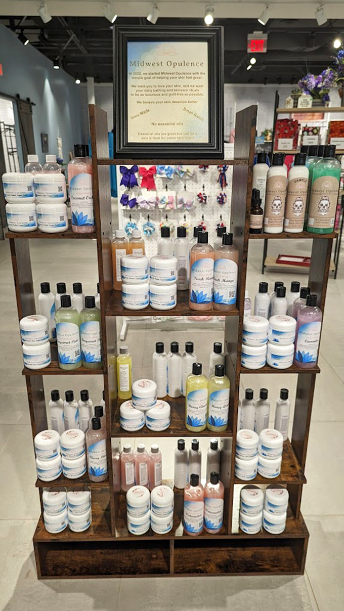 Midwest Opulence brings self-care to the heartland with locally-crafted skincare products arranged like a fragrant apothecary of pampering possibilities.
