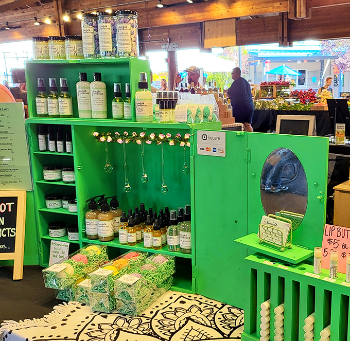 That green display isn't just eye-catching&mdash;it's a botanical pharmacy. Local herbs transformed into soaps and lotions that smell like Washington woods after rain.