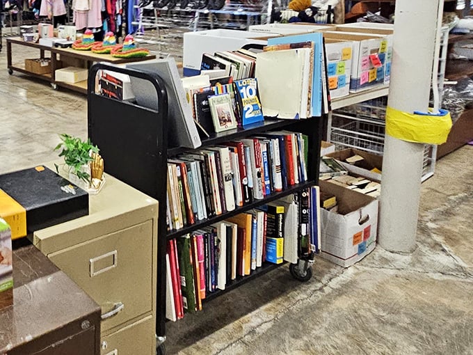 A rolling library of possibilities! This mobile bookshelf carries everything from forgotten bestsellers to cookbooks whose recipes deserve another chance at dinnertime glory. 
