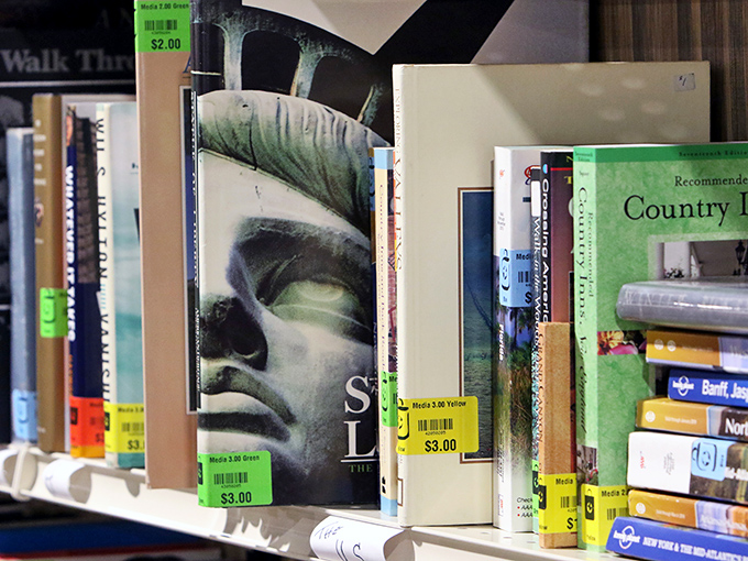 Books waiting for their next reader&mdash;literary speed dating where everyone gets a second chance at love. That Statue of Liberty biography is giving me eyes.