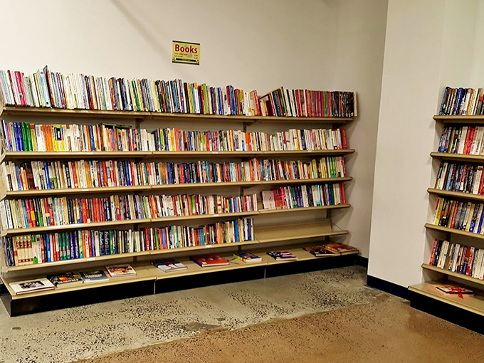 The book section: a library without late fees. Browse these shelves and you might find that out-of-print cookbook or novel you've been hunting for years.