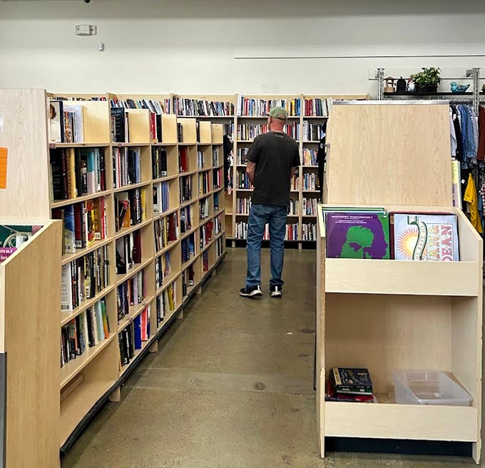 The book section: a literary treasure trove where dog-eared paperbacks and forgotten bestsellers await their second chapter with new readers.