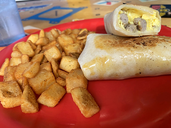 The breakfast burrito: mankind's greatest achievement in portable morning nutrition. This one's stuffed fuller than your garage after a lifetime of "I might need that someday."