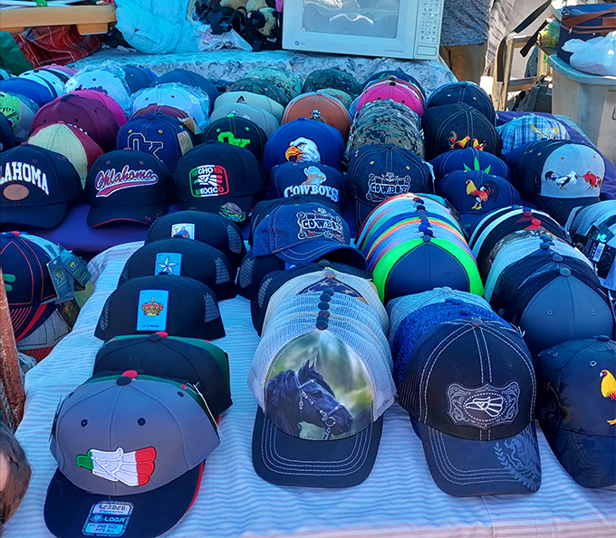Cap collectors, rejoice! Oklahoma pride meets sports fandom in this sea of headwear waiting to shield you from the Sooner State sun.