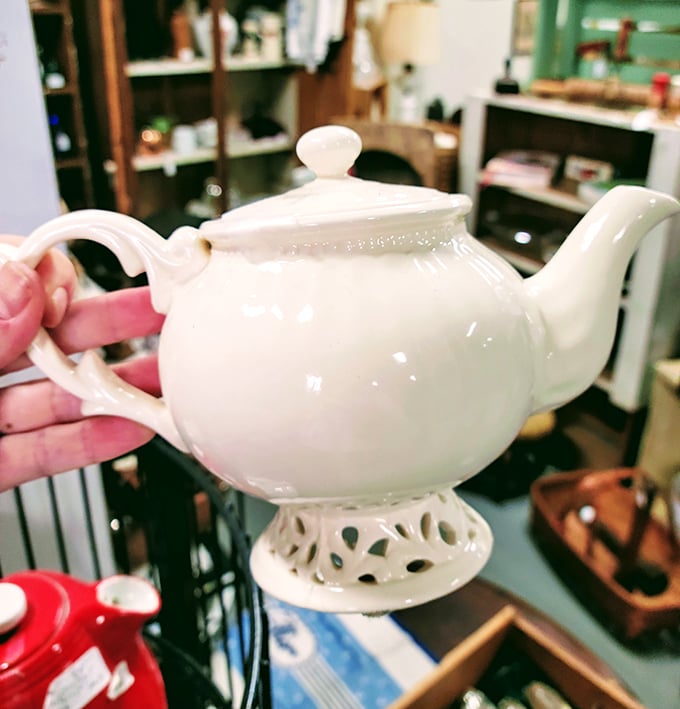 "I'm a little teapot, short and stout..." This elegant porcelain beauty has probably poured tea for countless conversations and Sunday gatherings.