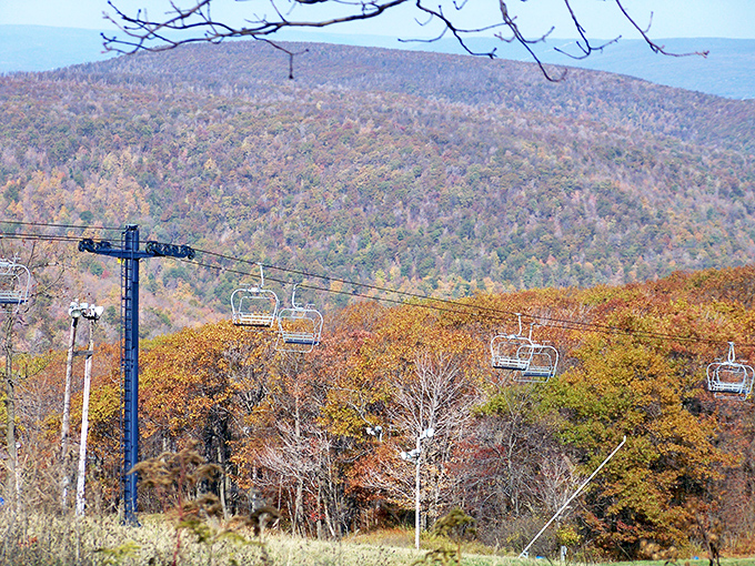 Summer's chairlifts waiting patiently for winter's snow. A reminder that Blue Knob transforms into a skier's playground when temperatures drop.