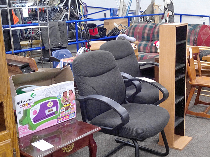 Office chairs and Girl Scout cookie ovens&mdash;the furniture section's odd couples make perfect sense in the thrifting universe.
