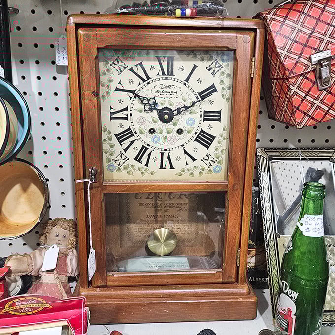 This vintage clock doesn't just tell time&mdash;it tells stories. Roman numerals and weathered wood speak of Sunday dinners and simpler days.