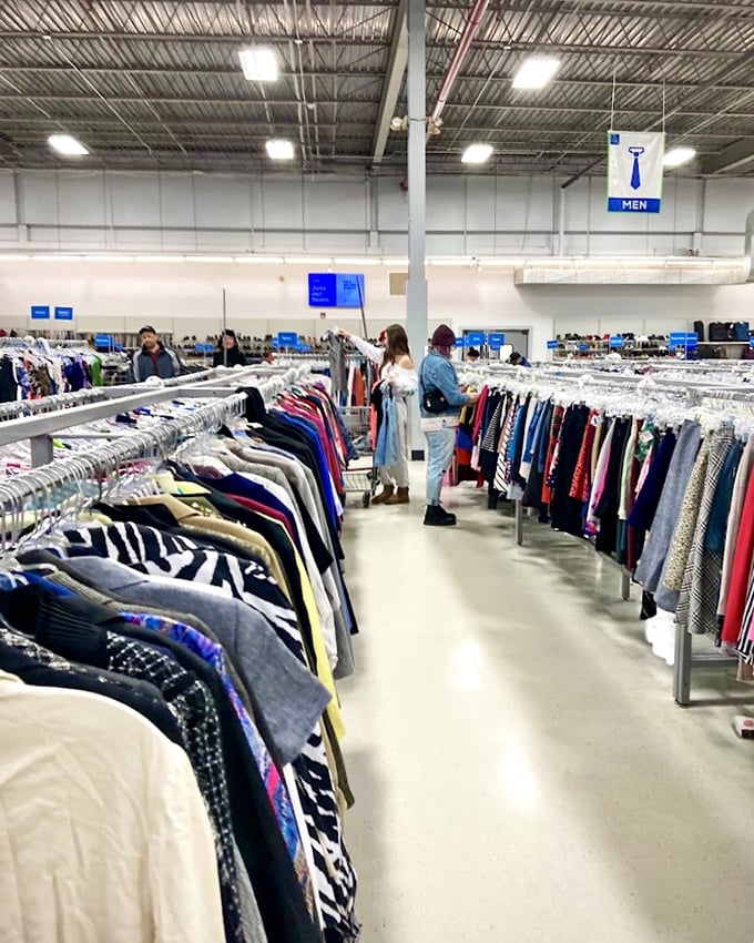 Women's and men's sections stretch endlessly under clear signage, making navigation through this fashion wonderland surprisingly easy and organized.