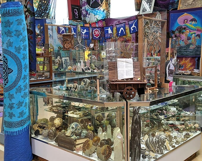 Crystals, tapestries, and mystical treasures await the spiritually curious. This booth feels like what would happen if a wizard opened a garage sale. 