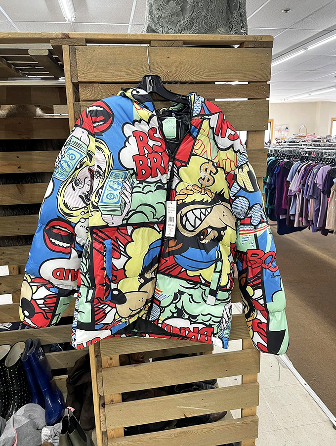 Comic book explosion or fashion statement? This wildly patterned jacket screams "main character energy" for the brave soul willing to rock it.