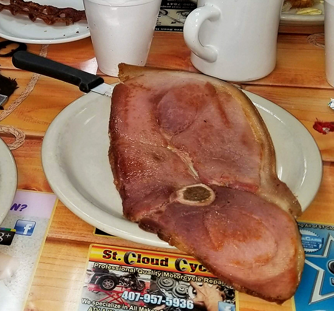 The country ham &ndash; star of our show &ndash; thick-cut, pink-hued, and salty-sweet in all the right ways. This isn't just breakfast; it's a religious experience.