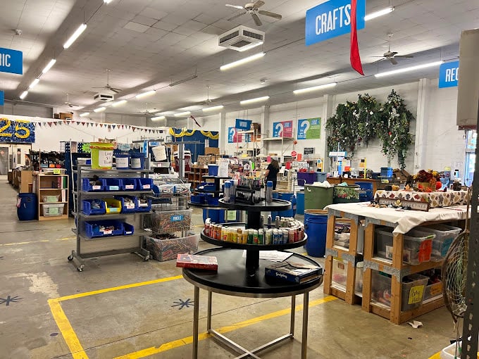 Under bright signs marking creative territories, the crafts section stands ready to supply your next weekend project or lifelong hobby.