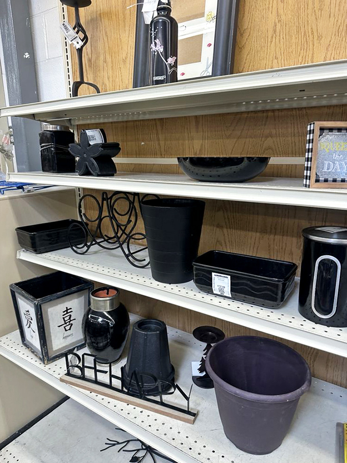 The home decor aisle is a mismatched wonderland of vases, frames, and knickknacks. That "BE HAPPY" sign might be exactly what your living room needs.