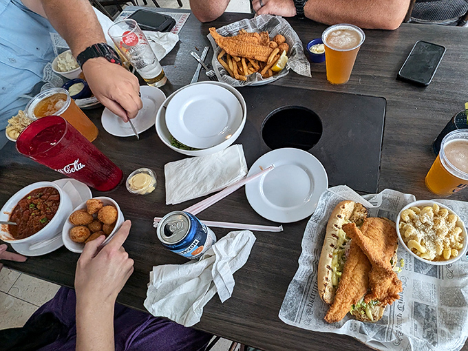 The true test of friendship: sharing these platters of fried seafood and hushpuppies or claiming them all for yourself. Choose wisely.