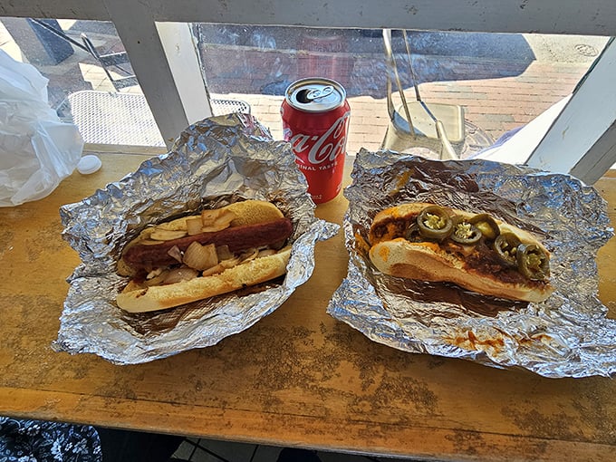 Two dogs, a Coke, and a waterfront view. Some might call it lunch; I call it the perfect afternoon escape from adulting.