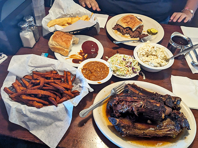The spread that launches a thousand napkins. When your table looks like this, conversation pauses and primal happiness begins.